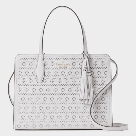 kate spade | Bags | Kate Spade Rowe Perforated Top Zip Satchel In White ...